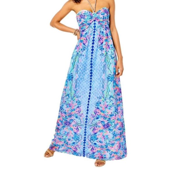 Lilly Pulitzer | Dresses | Lilly Pulitzer Viv Maxi Halter Multi Hidden Treasure Engineered Dress ...